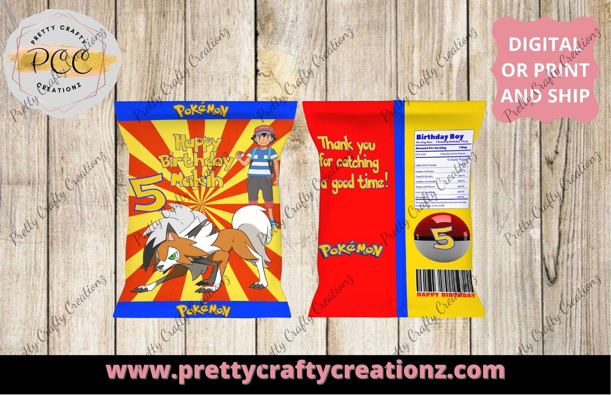 DIGITAL Pokémon Chip Bags/ Party Favor/ Birthday Chip Bag/ Pokémon The ...