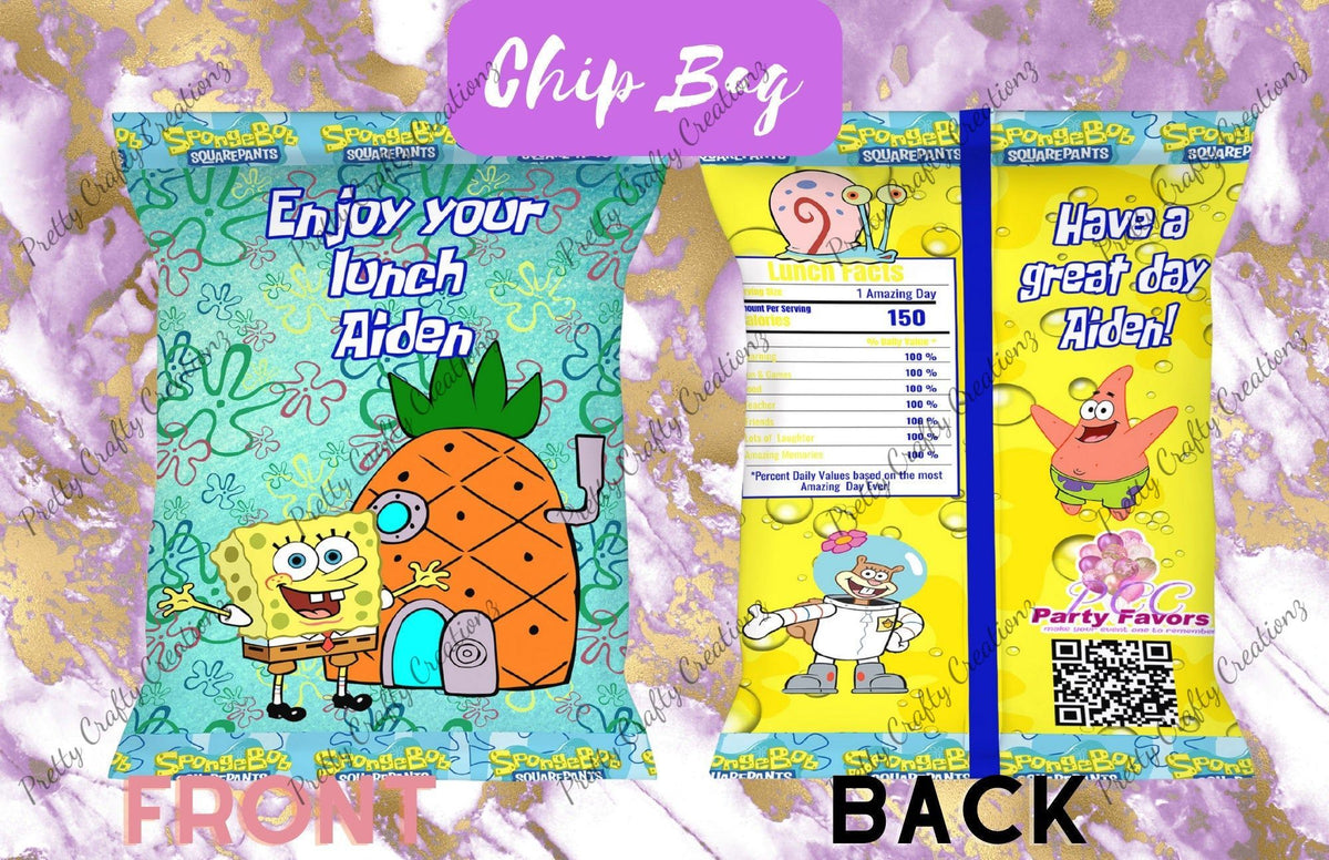 DIGITAL Spongebob Chip Bags/ Party Favor/ Birthday Chip Bag/ Spongebob ...
